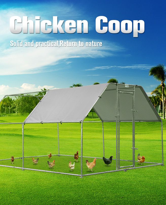 3.8M x 2.8M Large Metal Chicken Coop Walk-in Cage Run House Shade Pen W ...