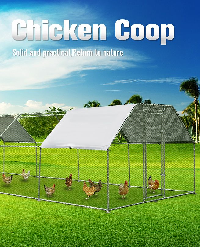 7.6M x 2.8M Large Metal Chicken Coop Walk-in Cage Run House Shade Pen W ...