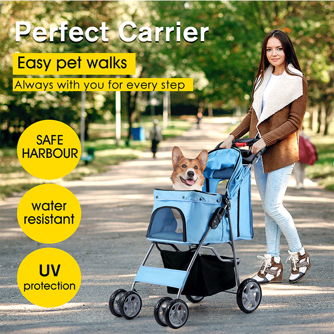 4 Wheels Pet Stroller Cat Pram Dog Cart Travel Carrier Foldable ...