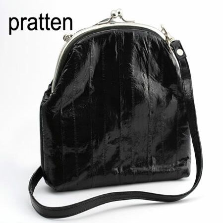 PRATTEN Black Eel Skin Multi Pocket Purse Bag with Adjustable Strap