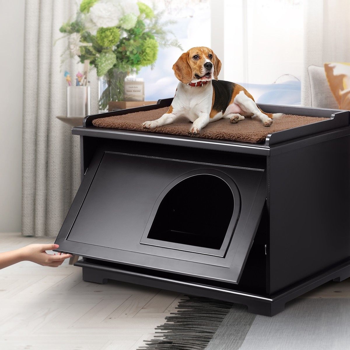 Wooden Pet House Cat Enclosure Decorative Litter Box Furniture W ...
