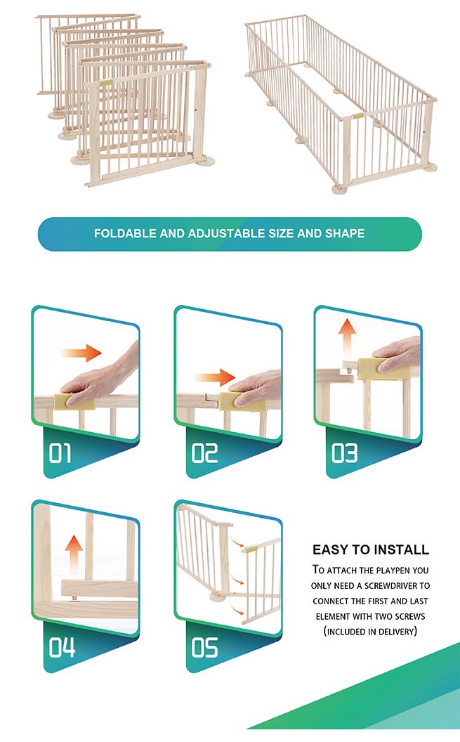 8-Panel Wooden Kids Playpen Foldable & Removable-Burlywood | Crazy Sales