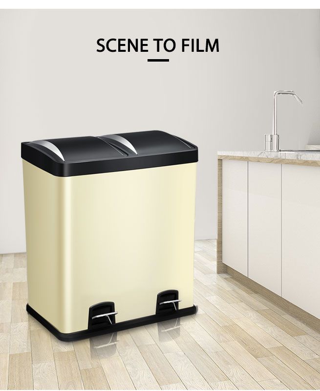 60L Dual Pedal Compartment Rubbish Bin Powder Coated Steel Kitchen ...