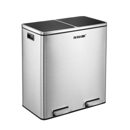 60L Dual Compartment Dustbin Stainless Steel Kitchen Garbage Rubbish ...