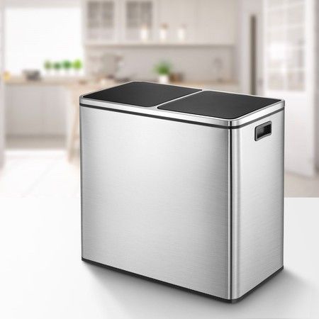 48L Dual Compartment Dustbin Stainless Steel Kitchen Garbage Rubbish ...