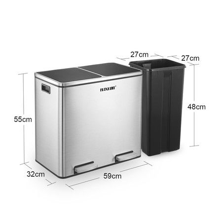 48L Dual Compartment Dustbin Stainless Steel Kitchen Garbage Rubbish ...