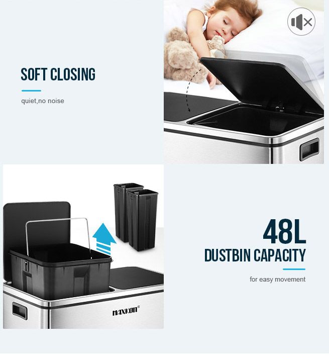 48L Dual Compartment Dustbin Stainless Steel Kitchen Garbage Rubbish ...