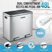48L Dual Compartment Dustbin Stainless Steel Kitchen Garbage Rubbish ...