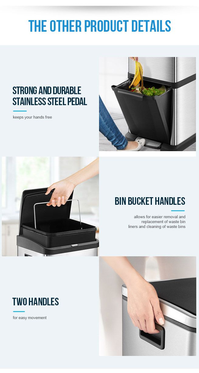 34L Two Layer Press Top Dustbin Kitchen Waste Pedal Bin Garbage Trash ...