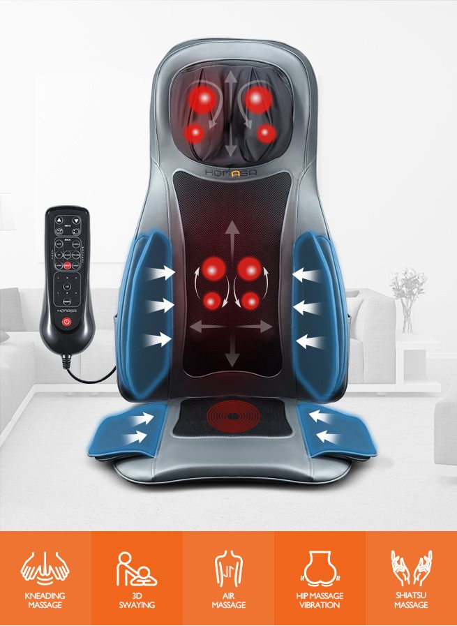 Air Compression Shiatsu Rotating Massage Seat Cushion Neck Back Full ...