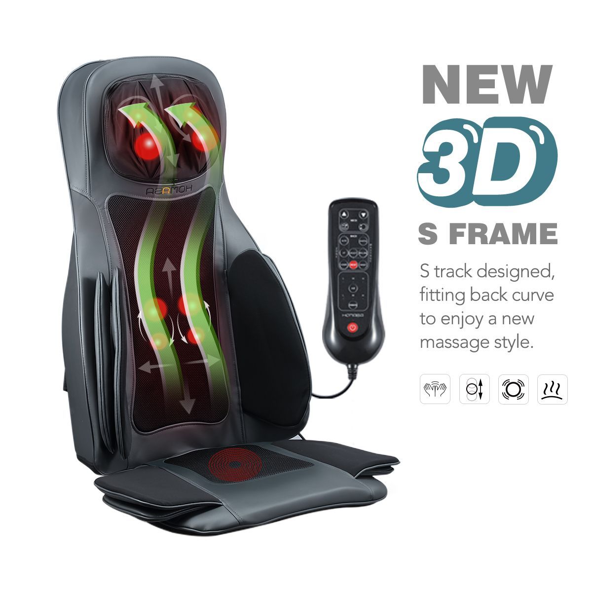 Air Compression Shiatsu Rotating Massage Seat Cushion Neck Back Full ...