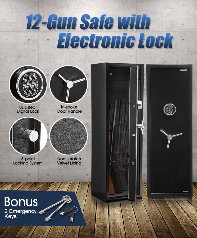 12 Gun Electronic Storage Locker Safe for Rifle Shotgun Pistol with ...