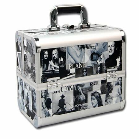 Large Portable Cosmetic Beauty Makeup Carry Case Box - Silver