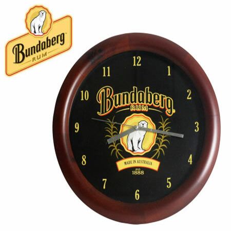 Bundaberg Rum Round Wooden Hanging Wall Clock