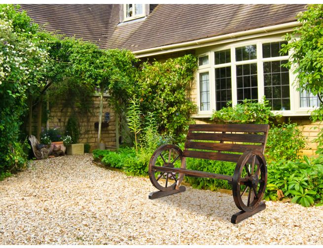 Wooden Bench Garden Seat with Wheel Design Armrests | Crazy Sales
