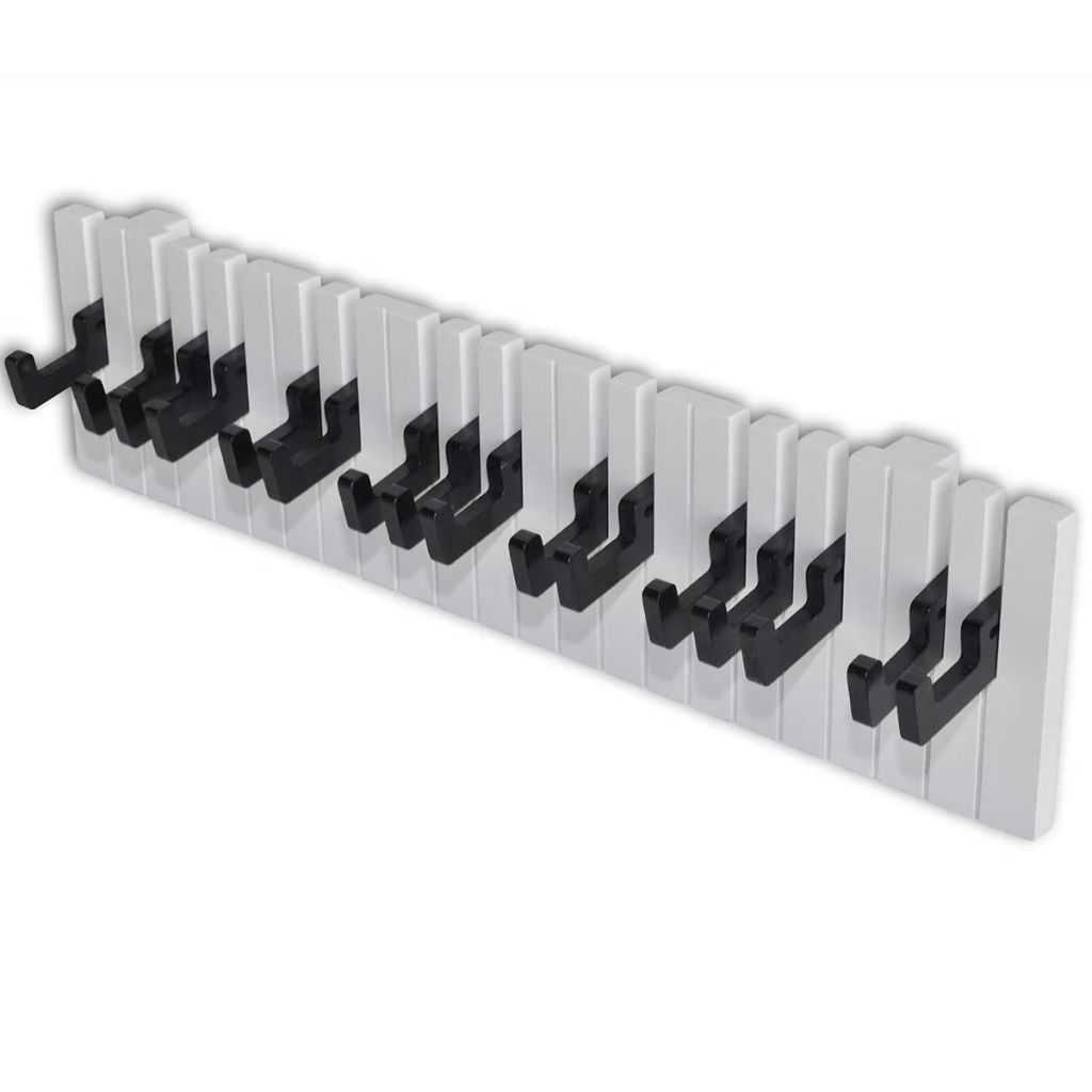 Piano Keyboard Design Wall-mounted Coat Rack with 16 Black Hooks