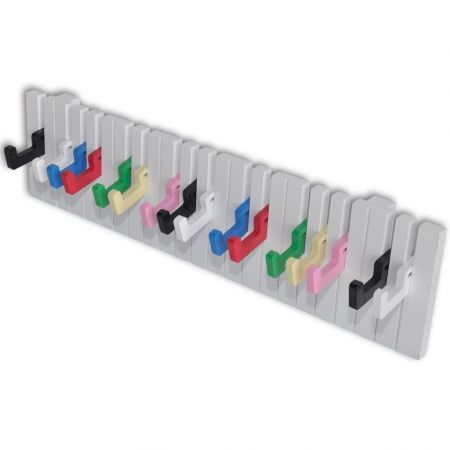 Piano Keyboard Design Wall-mounted Coat Rack with 16 Colourful Hooks