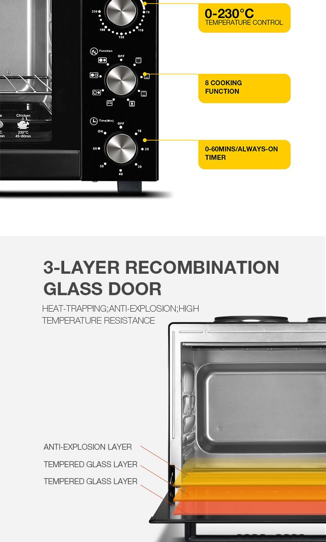 Maxkon New 60L Benchtop Convection Oven Rotisserie Portable Toaster ...