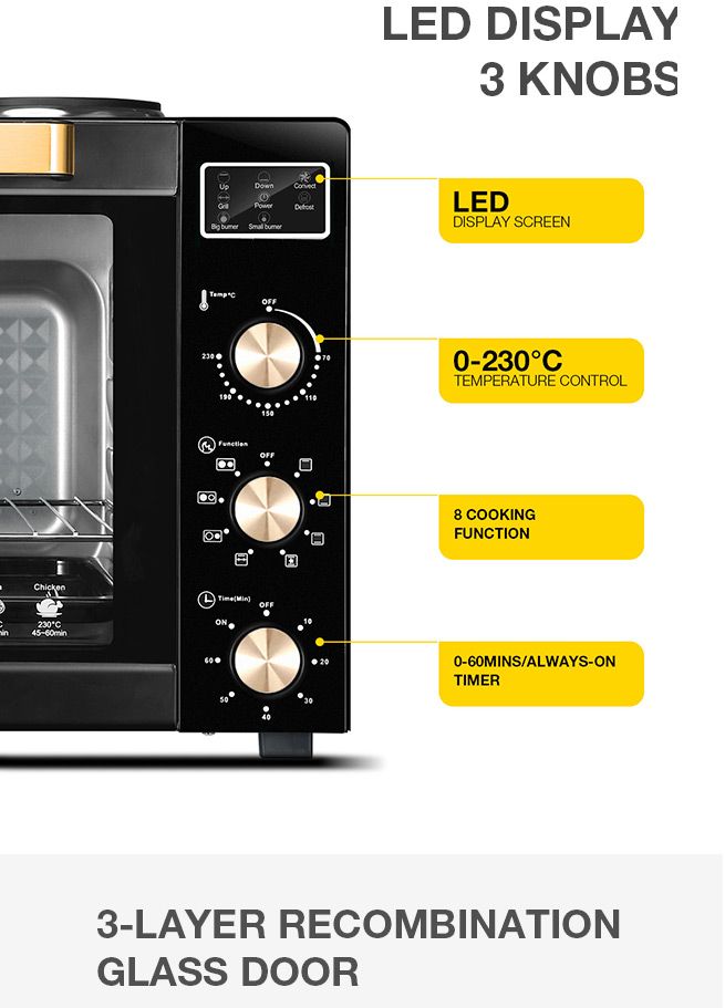 Maxkon New 45L Benchtop Convection Oven Rotisserie Portable Toaster ...