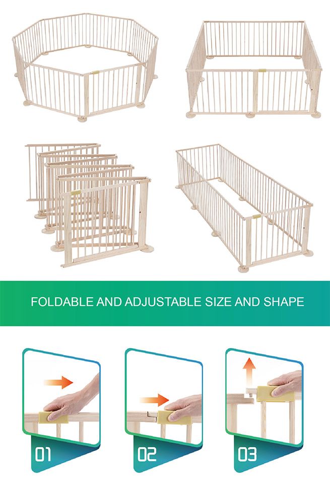 Foldable 10 Panel Kids Playpen Safety Fence New Zealand pine Wood ...