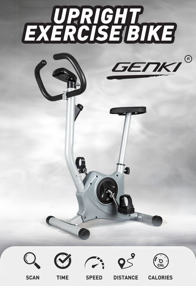 Genki Belt Bike Excercise Bike Cardio Equipment Upright Spin Bike Grey ...