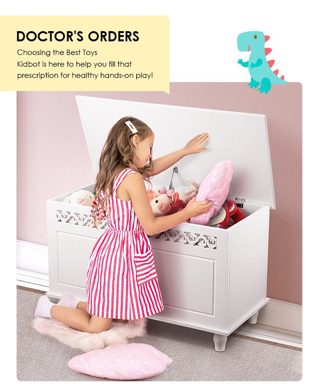 Kidbot Ottoman Kids Wooden Storage Toy Box Chest Large Bench with Lid ...