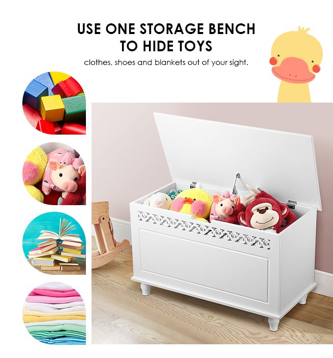 Kidbot Ottoman Kids Wooden Storage Toy Box Chest Large Bench with Lid ...