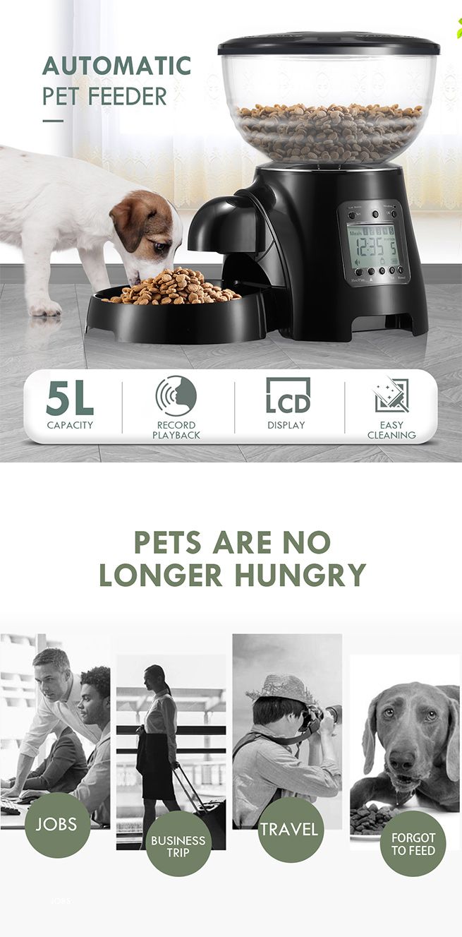 5L Automatic Pet Feeder Cat Dog Food Dispenser Black | Crazy Sales