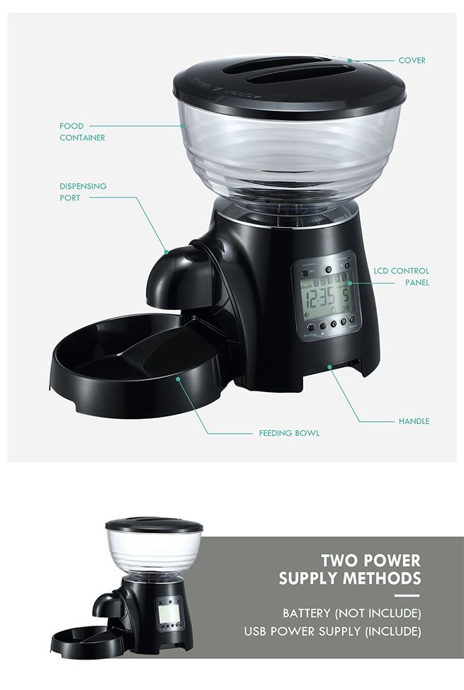 5L Automatic Pet Feeder Cat Dog Food Dispenser Black | Crazy Sales