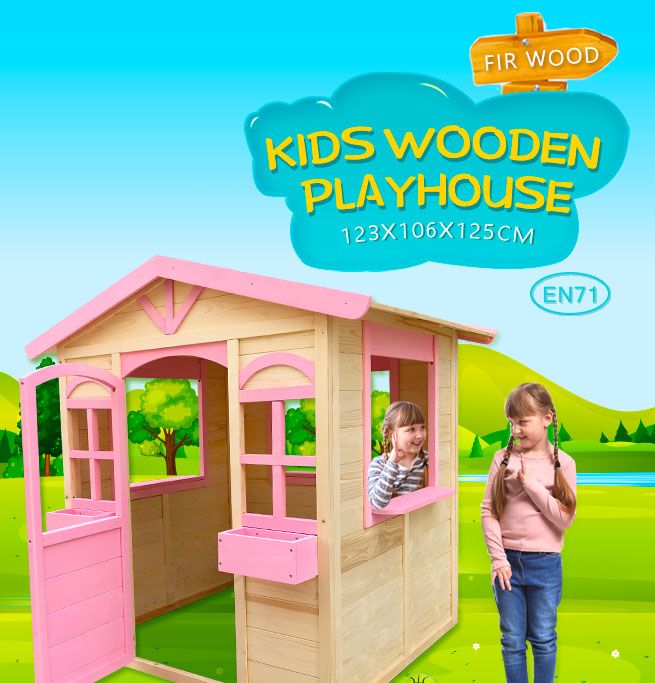 Outdoor Kids Cubby House Wooden Playhouse Pink | Crazy Sales