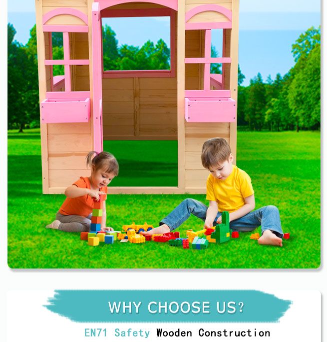 Outdoor Kids Cubby House Wooden Playhouse Pink | Crazy Sales