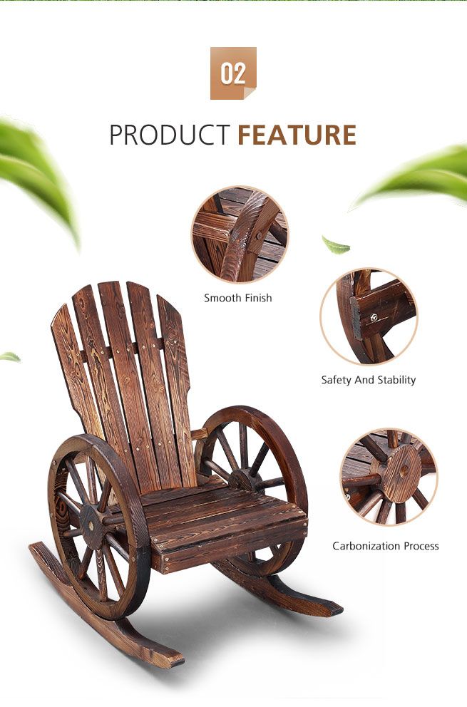 Wooden Chair Rocking Chair Outdoor Patio Furniture with Wagon Wheel ...