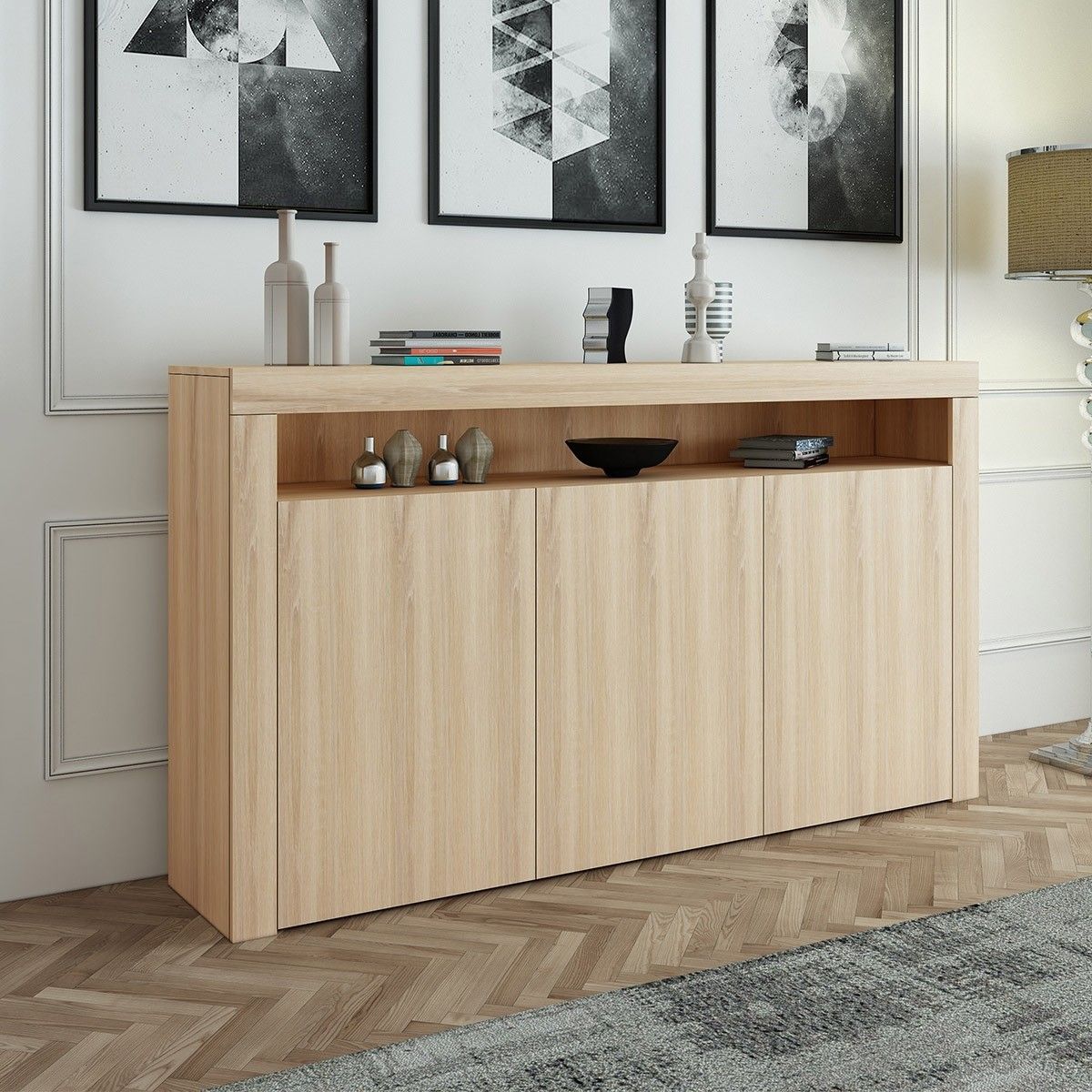 Wooden Buffet Sideboard Cabinet Cupboard with 3 Doors Oak