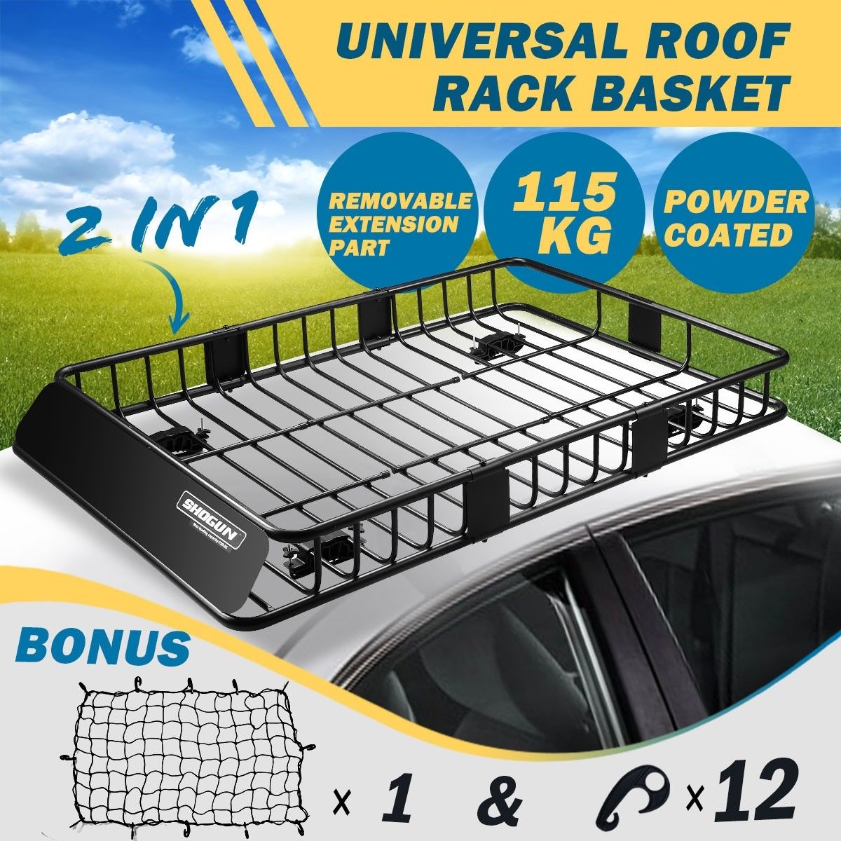Powder Coated Steel Extra-long Car Roof Rack Basket Luggage Carrier ...