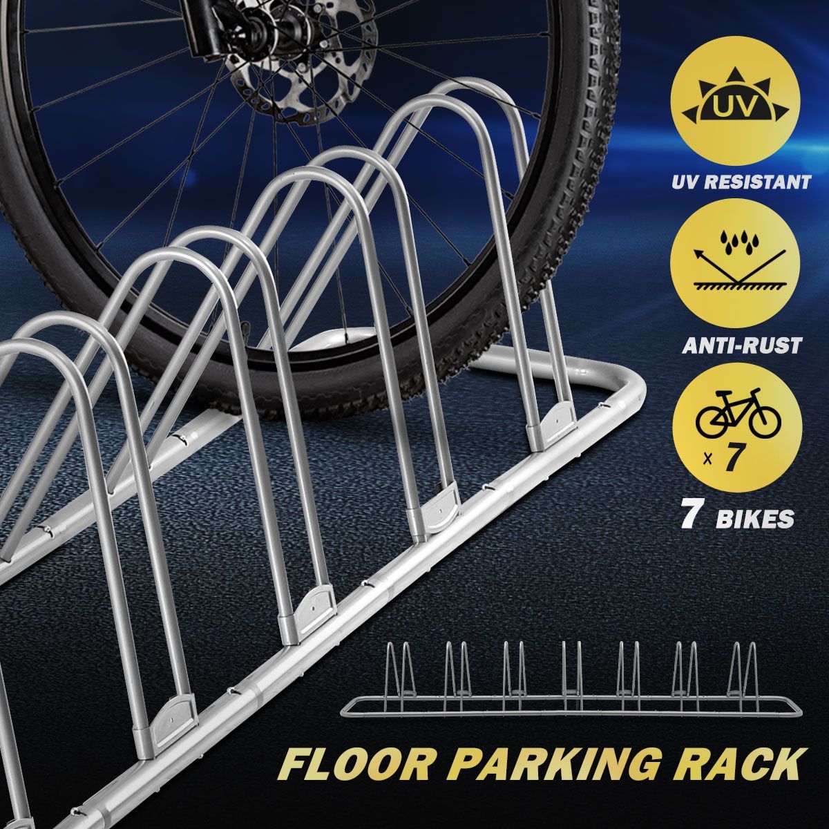 7 Bike Floor Parking Rack Powder Coated Steel Bike Rack Grey