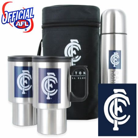 Carlton Blues Flask + 2x Travel Mugs Pack with Carry Bag - Official AFL ...