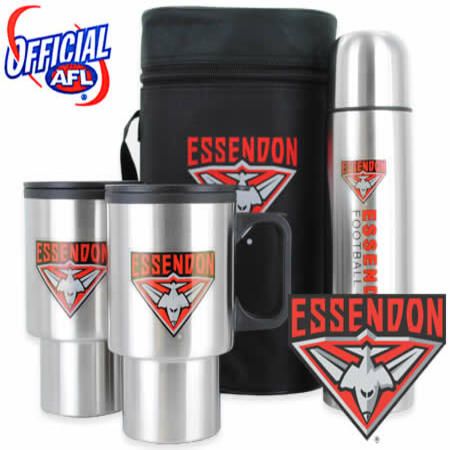 Essendon Bombers Flask + 2x Travel Mugs Pack with Carry Bag - Official ...