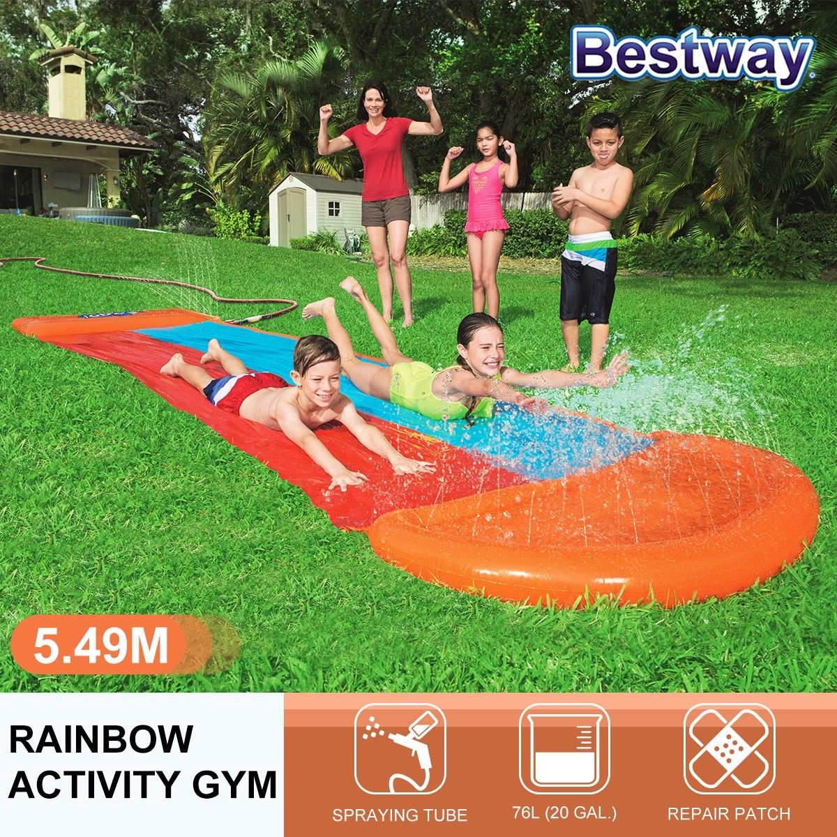5.49m Slip and Slide Double Slide with Splash Pool