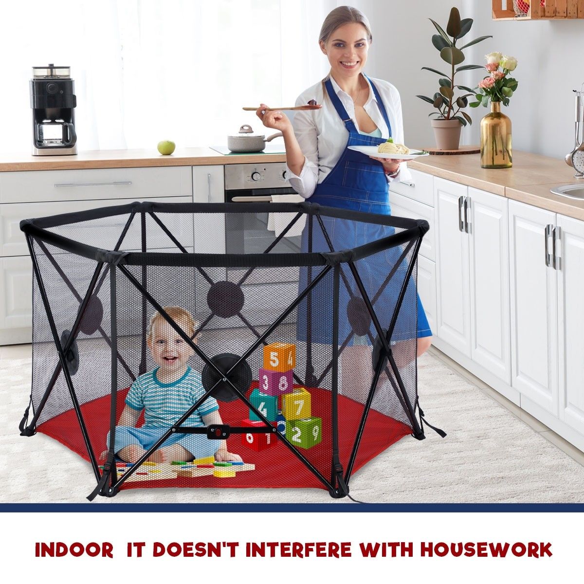 Kidbot Travel Child Pop Up Playpen Foldaway Baby Playpen 6-Panel Red ...