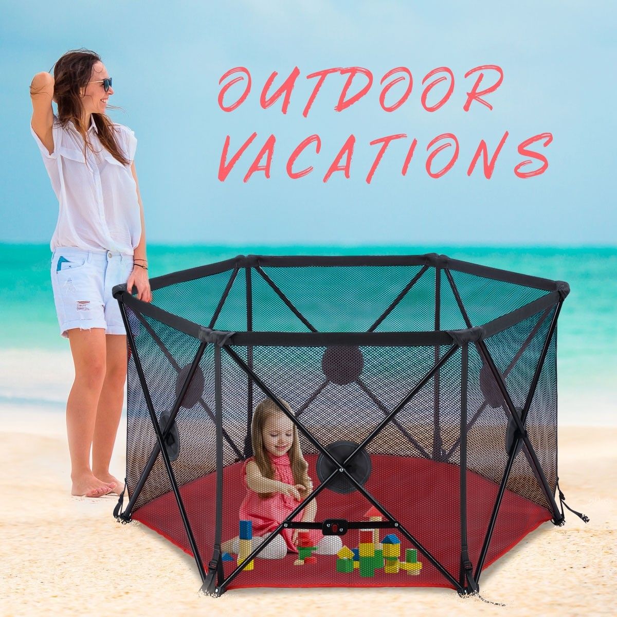 Kidbot Travel Child Pop Up Playpen Foldaway Baby Playpen 6-Panel Red ...