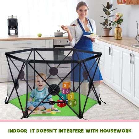 Kidbot Travel Child Pop Up Playpen Foldaway Baby Playpen 6-Panel Green ...