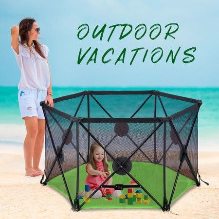 Kidbot Travel Child Pop Up Playpen Foldaway Baby Playpen 6-Panel Green ...