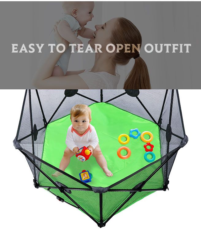 Kidbot Travel Child Pop Up Playpen Foldaway Baby Playpen 6-Panel Green ...