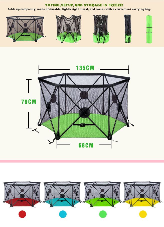 Kidbot Travel Child Pop Up Playpen Foldaway Baby Playpen 6-Panel Green ...
