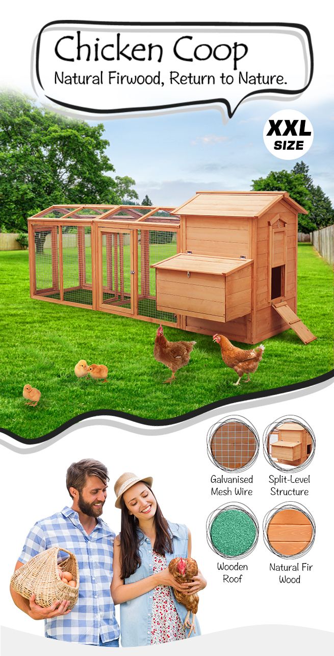 Petscene 284cm Wood Chicken Rabbit Coop Hen House Hutch Poultry Cage ...