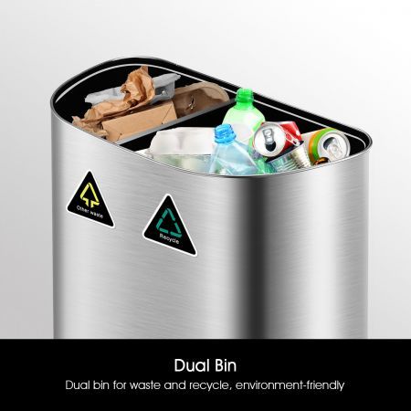 70L Motion Sensor Rubbish Bin Dual Kitchen Waste Can Stainless Steel ...