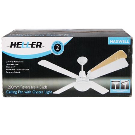 Heller Maxwell 1200mm Reversible 4 Blade Ceiling Fan with Oyster Light ...