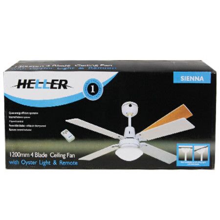 Heller Sienna 1200mm Reversible 4 Blade Ceiling Fan with Oyster Light ...