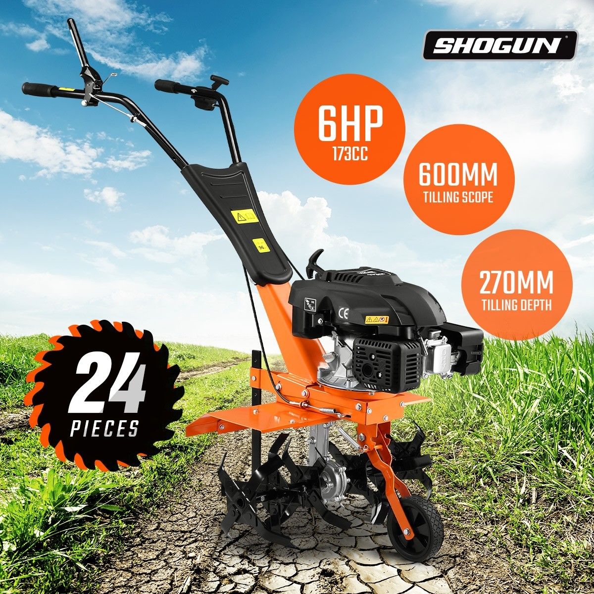 SHOGUN 6HP Petrol Rotary Hoe Tiller Garden Cultivator Rototiller with ...