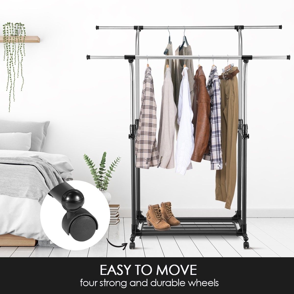 New Double Rail Clothes Garment Rack Adjustable Clothing Organiser ...